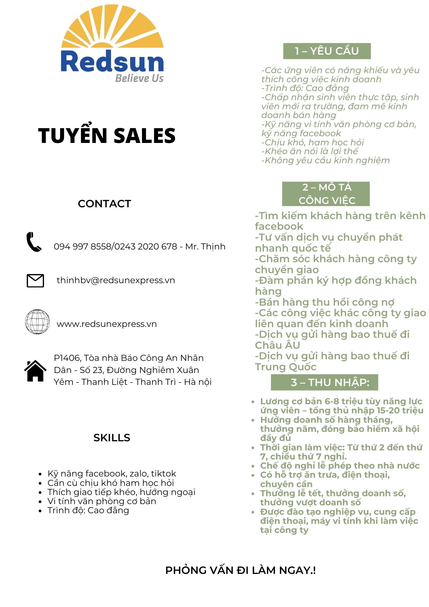 TUYỂN DỤNG KINH DOANH - REDSUN THÁNG 7.2023 - CÔNG TY CHUYỂN PHÁT NHANH QUỐC TẾ REDSUN VIỆT NAM